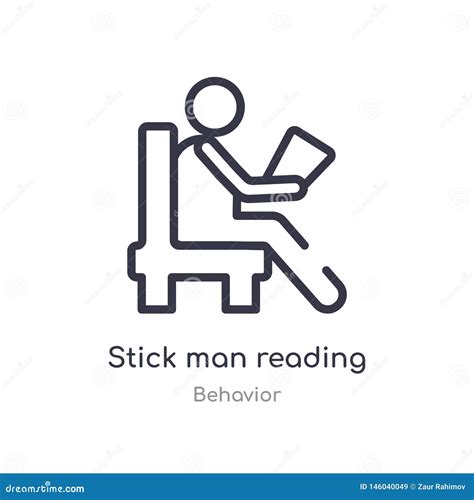 Stick Man Reading Outline Icon Isolated Line Vector Illustration From Behavior Collection Stock