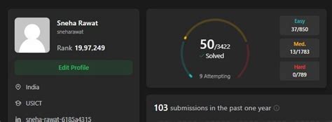 i ve just completed 50 questions on leetcode it s been a great start… sneha rawat