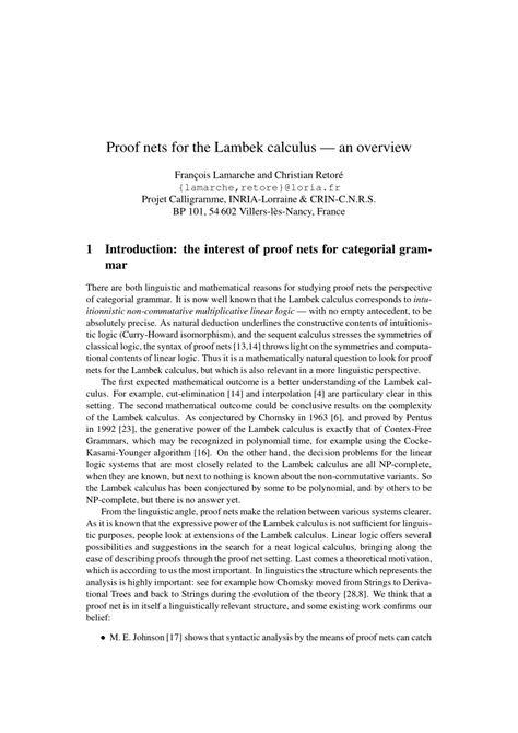 Pdf Proof Nets For The Lambek Calculus An Overview