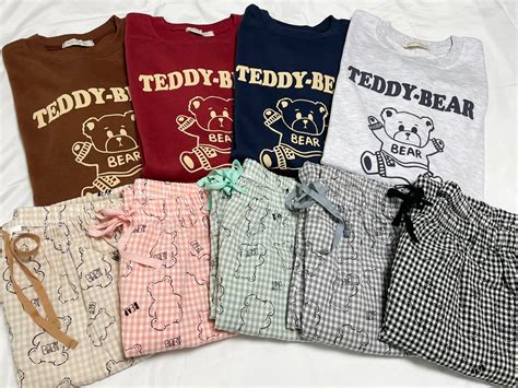 기모 남녀공용 곰돌이 맨투맨 체크베어 파자마 홈웨어 바지 커플룩 에이블리