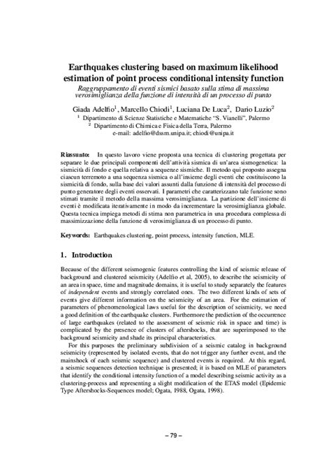 Pdf Earthquakes Clustering Based On Maximum Likelihood Estimation Of Point Process Conditional