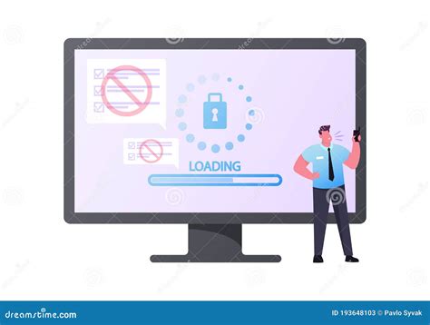 Male Guardian Character In Formal Wear Stand At Huge Computer Monitor