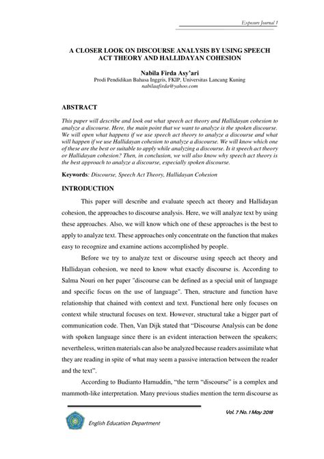 Pdf A Closer Look On Discourse Analysis By Using Speech Act Theory