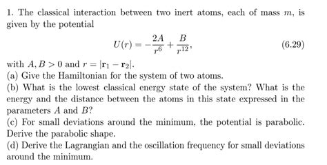 solved 1 the classical interaction between two inert atoms
