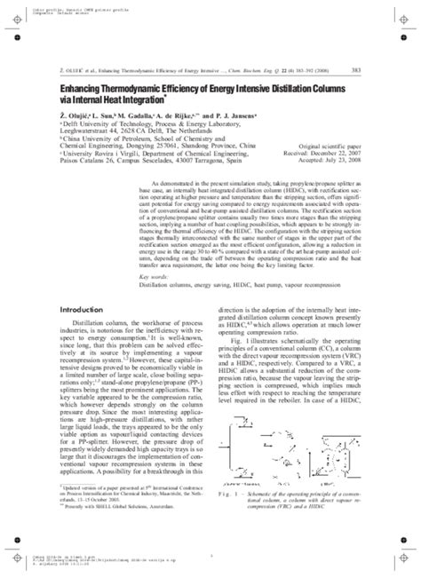Pdf Enhancing Thermodynamic Efficiency Of Energy Intensive Distillation Columns Via Internal