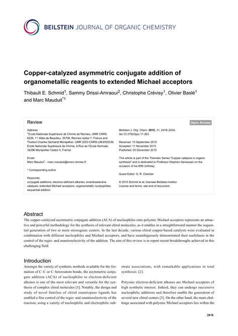 Pdf Copper Catalyzed Asymmetric Conjugate Addition Of Organometallic