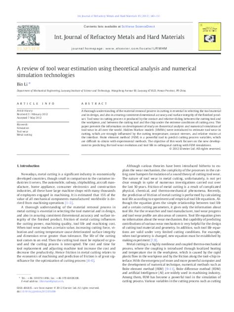 Pdf A Review Of Tool Wear Estimation Using Theoretical Analysis And Numerical Simulation
