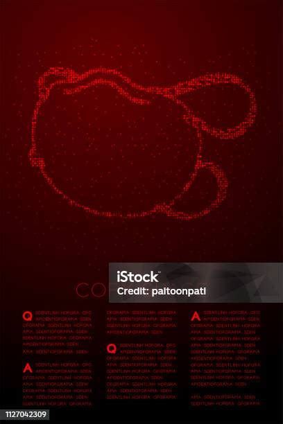 먼지 마크 또는 미 립 자 인공 호흡기 추상적인 기하학적 Bokeh 빛 원형 도트 픽셀 패턴 오염 오후 25 컨셉 일러스트와 레드 그라데이션 배경에 고립 된 공간을 복사