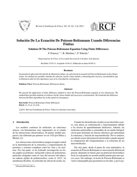 Pdf Solution Of The Poisson Boltzmann Equation Using Finite Differences