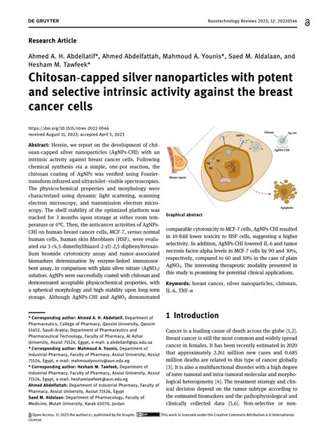 Pdf Chitosan Capped Silver Nanoparticles With Potent And Selective
