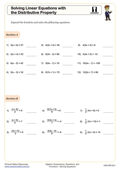 Solving Linear Equations With The Distributive Property Worksheet
