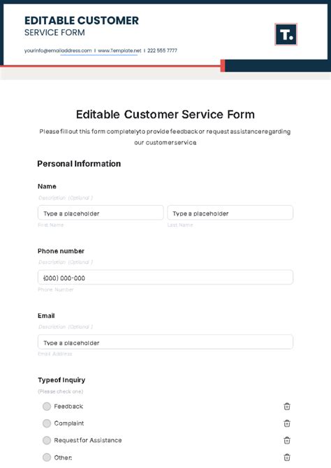 Free Editable Customer Service Form Template To Edit Online