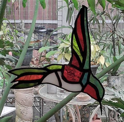 A Ruby Thoated Humming Bird In Stained Glass Etsy