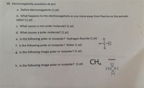 Solved 10 Electronegativity Questions 8 Pts A Define