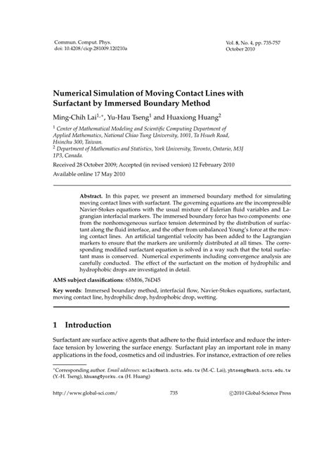 Pdf Numerical Simulation Of Moving Contact Lines With Surfactant By