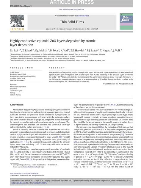 Pdf Highly Conductive Epitaxial Zno Layers Deposited By Atomic Layer