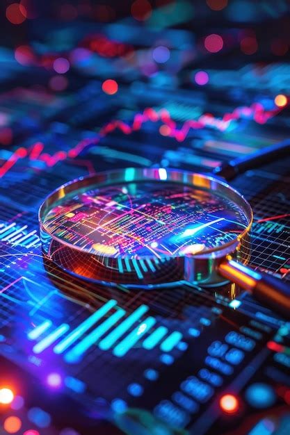 Magnifying Glass Analyzing Stock Market Data On Digital Screen With