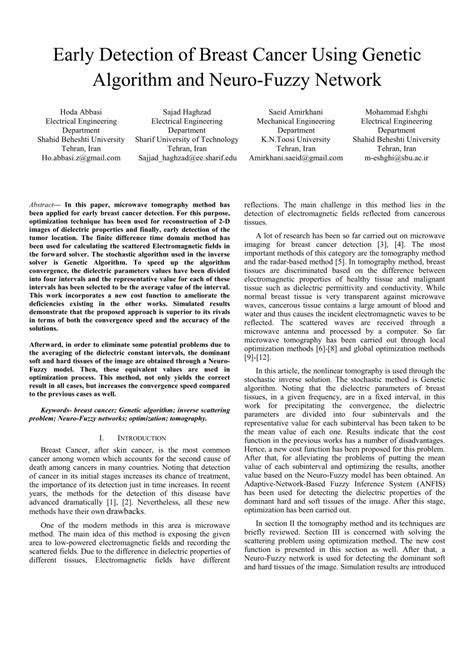Pdf Early Detection Of Breast Cancer Using Genetic Algorithm And Neuro Fuzzy Network