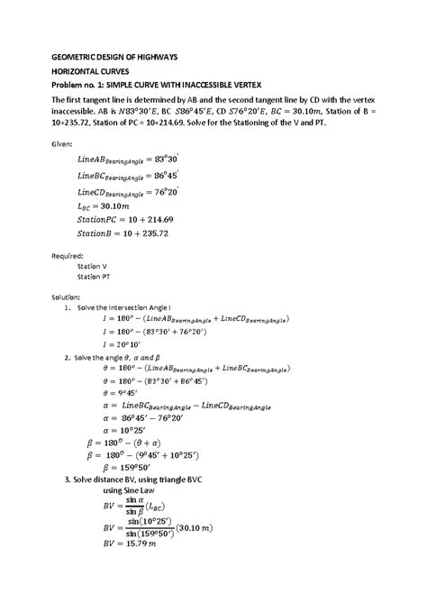 Problem No 1 Simple Curve Geometric Design Of Highways Horizontal