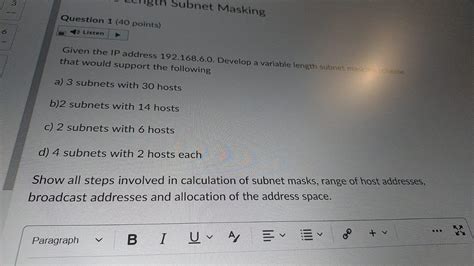 Subnet Masking Question Points Listen Chegg