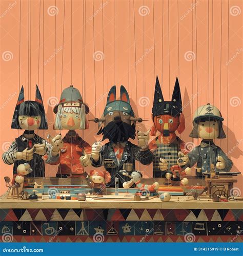 Handcrafted Puppet Characters In A Workshop Setting Royalty Free Stock