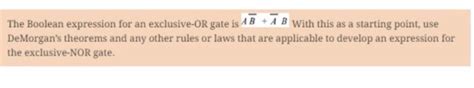 Solved The Boolean Expression For An Exclusive OR Gate Is Chegg Com