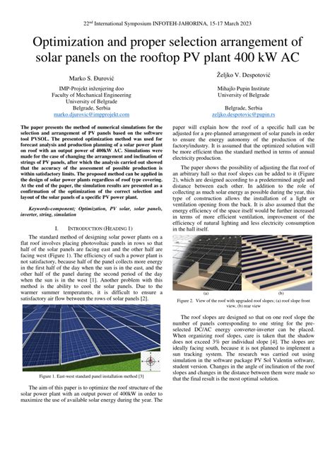 PDF Optimization And Proper Selection Arrangement Of Solar Panels On The Rooftop PV Plant
