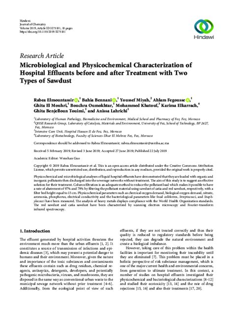 Pdf Treatment Of Hospital Effluents Using Sawdust