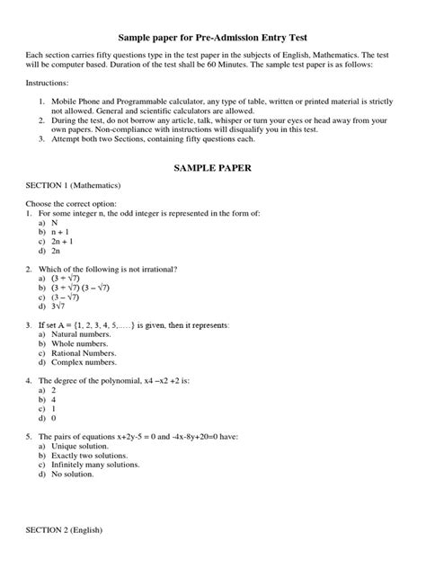Sample Paper Pdf Integer Mathematics
