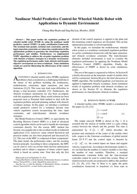 Pdf Nonlinear Model Predictive Control For Wheeled Mobile Robot In Dynamic Environment