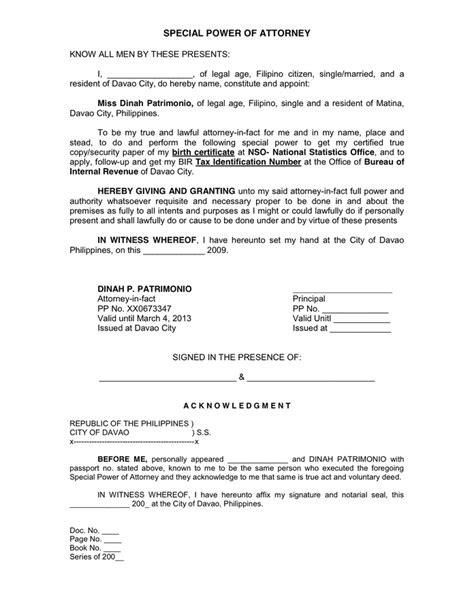 Special Power Of Attorney Form In Word And Pdf Formats