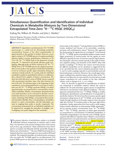Pdf Simultaneous Quantification And Identification Of Individual Chemicals In Metabolite