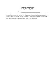 CS Midterm Exam Notes Spring CS Midterm Exam Friday March Name Give A