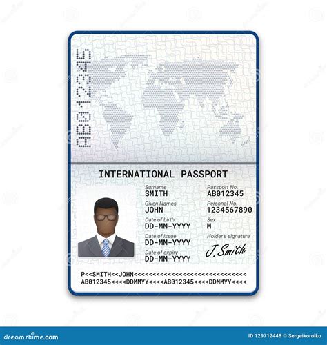 International Passport Template Of The Black Man With Sample Of Photo Signature And Other