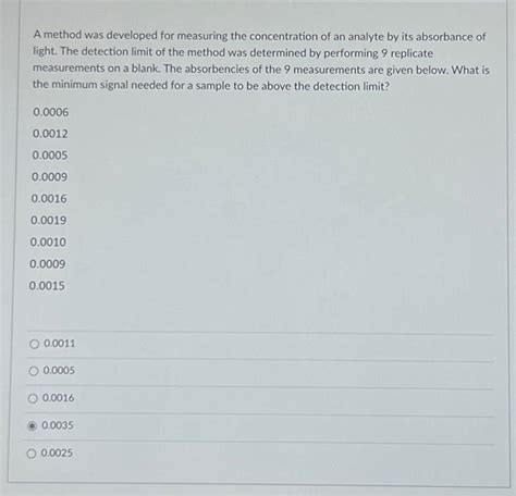 Solved A Method Was Developed For Measuring The Chegg