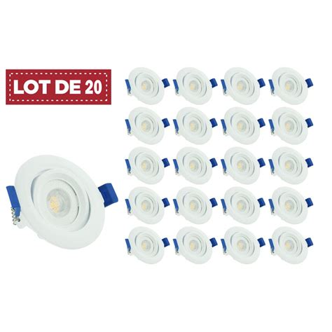 Lot De 20 Spot Led Encastrable Orientable 7w 6000k Blanc Froid