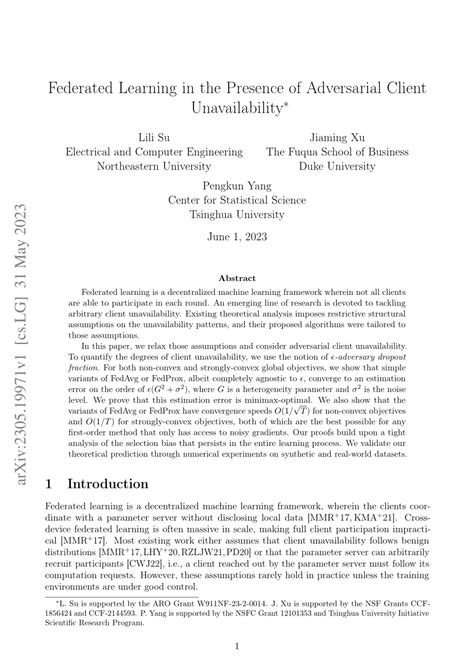 Pdf Federated Learning In The Presence Of Adversarial Client Unavailability
