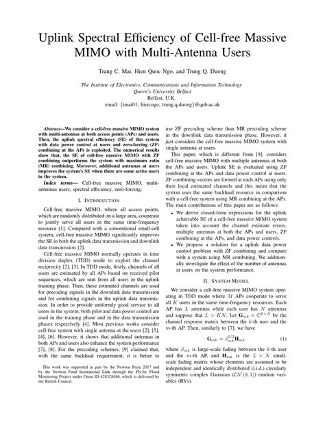 Pdf Uplink Spectral Efficiency Of Cell Free Massive Mimo With Multi