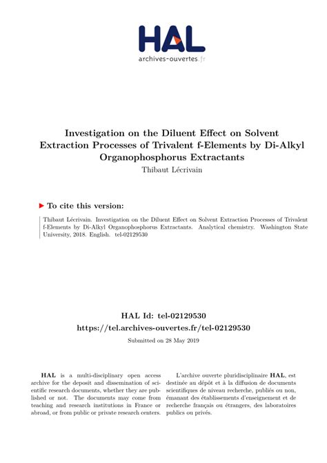 Pdf Investigation On The Diluent Effect On Solvent Extraction Processes Of Trivalent F
