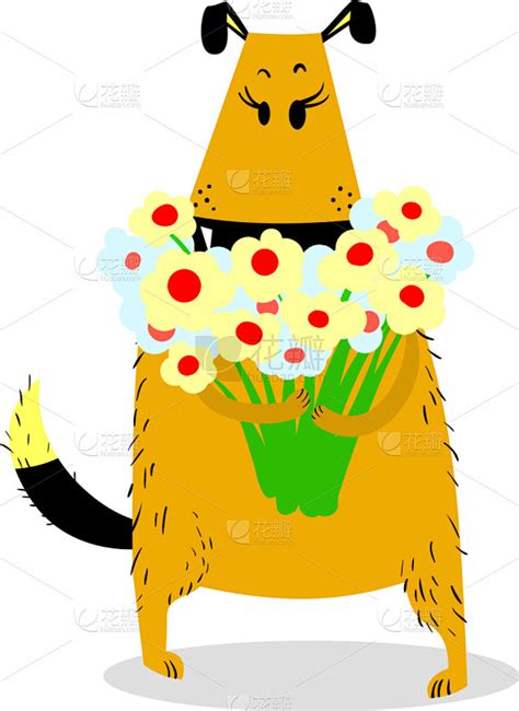 可爱的狗花束闷闷不乐宠物人浪漫图像爱