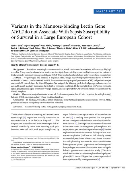 Pdf Variants In The Mannose Binding Lectin Gene Mbl2 Do Not Associate With Sepsis