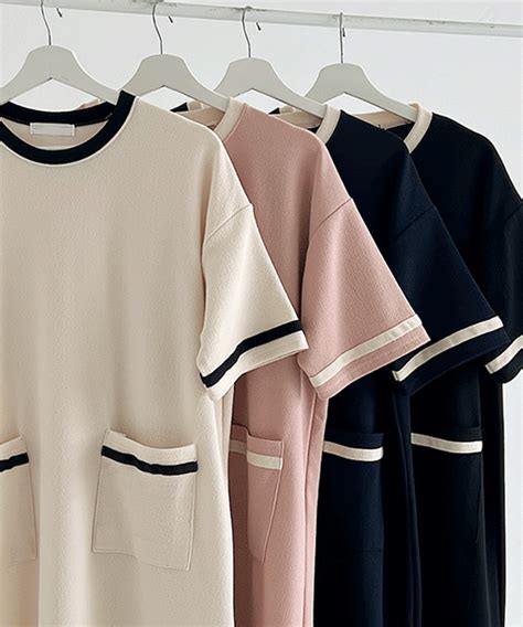 44 77포켓 배색 반팔 롱 원피스 가벼운 시원한 여름 루즈핏 박시핏 빅사이즈 데일리 심플 기본 베이직 마실룩 썸머 등원룩 하원룩 하객룩 조식룩 Ops 에이블리