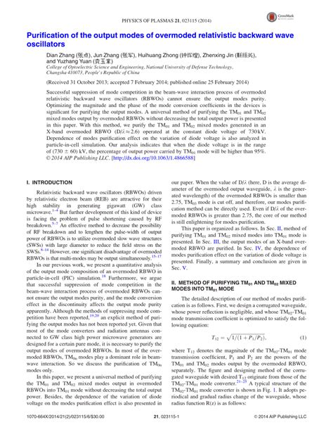 Pdf Purification Of The Output Modes Of Overmoded Relativistic Backward Wave Oscillators