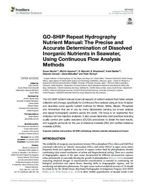 Pdf Go Ship Repeat Hydrography Nutrient Manual The Precise And Accurate Determination Of