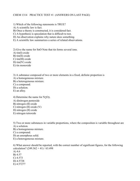 Chem 1314 Practice Test 1