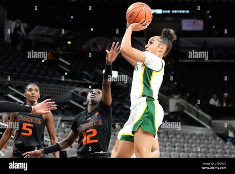 Baylor Guard Jada Walker Right Shoots A Basket Over Miami Guard Ja