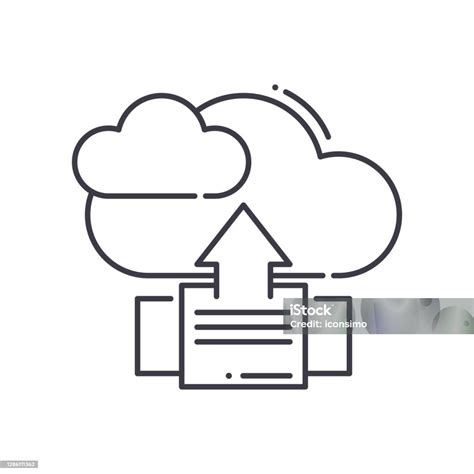클라우드 업로드 프로세스 아이콘 선형 격리 된 그림 얇은 줄 벡터 웹 디자인 기호 흰색 배경에 편집 가능한 스트로크와 개요 개념