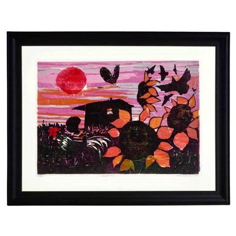 Walter Henry Williams Sunflowers At Sunset Woodcut Signed Numbered