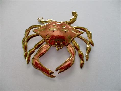 Copper And Brass Crab Pin Pendant Brooch Handcrafted Mixed Metal