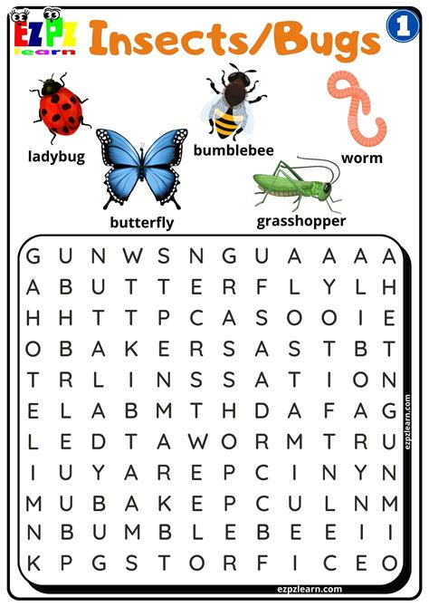 Group 1 Insects And Bugs Word Search Free Pdf Download For Teachers And